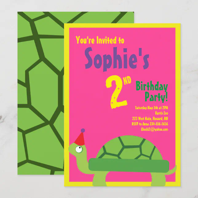 Turtle Animal Kid's Birthday Party Invitations | Zazzle