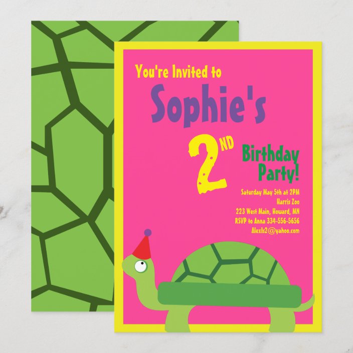 Turtle Animal Kid's Birthday Party Invitations | Zazzle.com