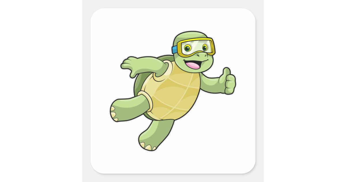 Turtle at Swimming with Swimming goggles Square Sticker | Zazzle