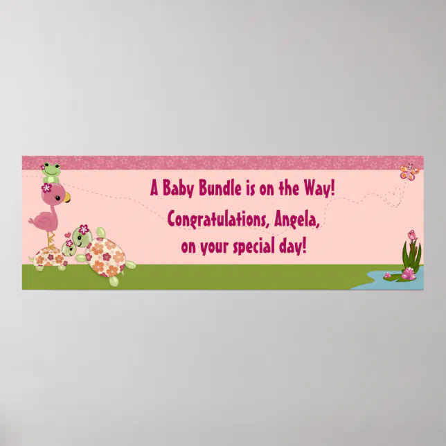 TURTLE Baby Shower Banner Once Upon a Pond OUP Poster | Zazzle