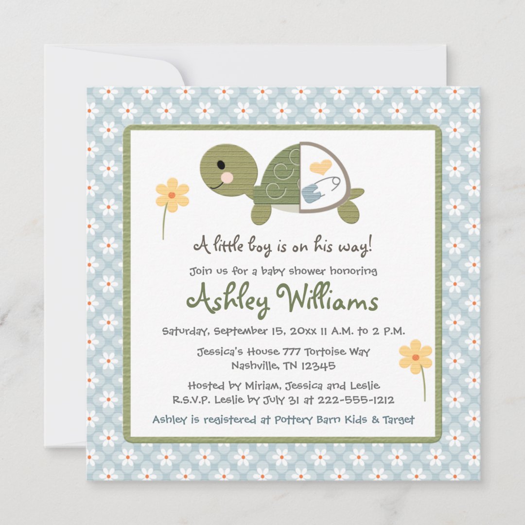 Turtle Baby Shower Invites With Daisies For Boys | Zazzle