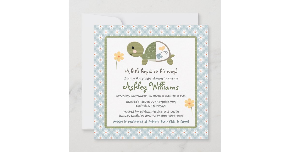 Turtle Baby Shower Invites With Daisies For Boys | Zazzle