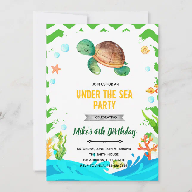Turtle birthday invitation | Zazzle