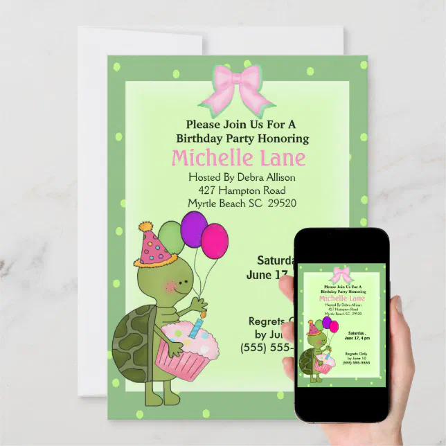 Turtle Birthday Invitation | Zazzle