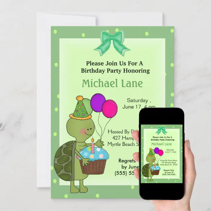 Turtle Birthday Invitation | Zazzle