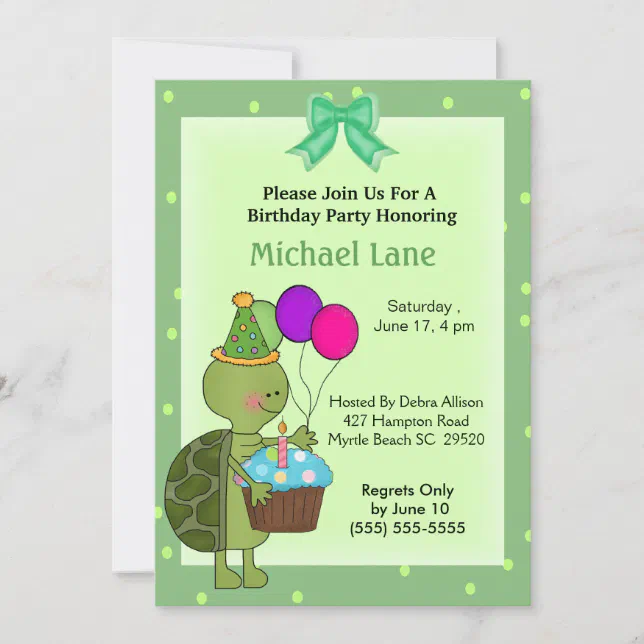 Turtle Birthday Invitation | Zazzle