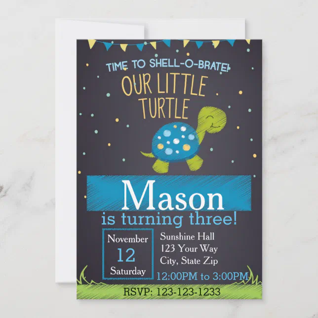 Turtle Birthday Invitation (blue) | Zazzle