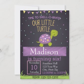 Turtle Birthday Invitation (purple) | Zazzle