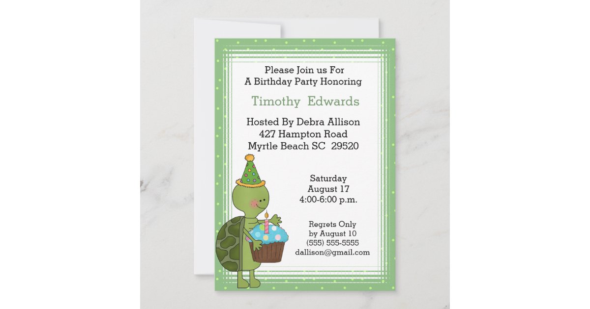 Turtle Birthday Party Invitation | Zazzle