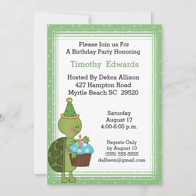 Turtle Birthday Party Invitation | Zazzle