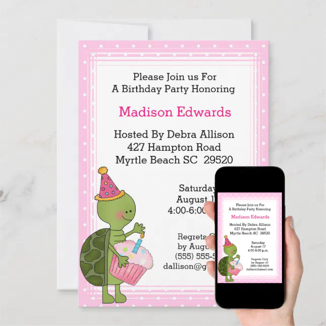 Turtle Birthday Party Invitation | Zazzle