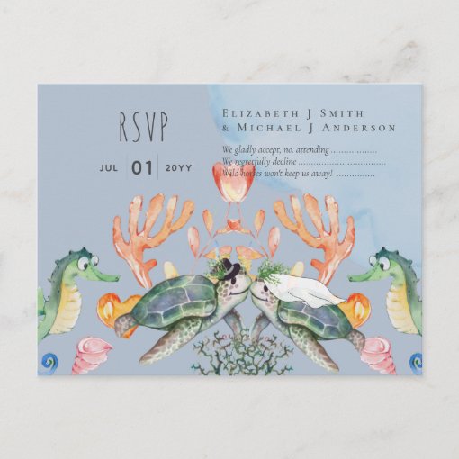 Turtle Bride and Groom Ocean Sea Life Wedding RSVP Postcard | Zazzle