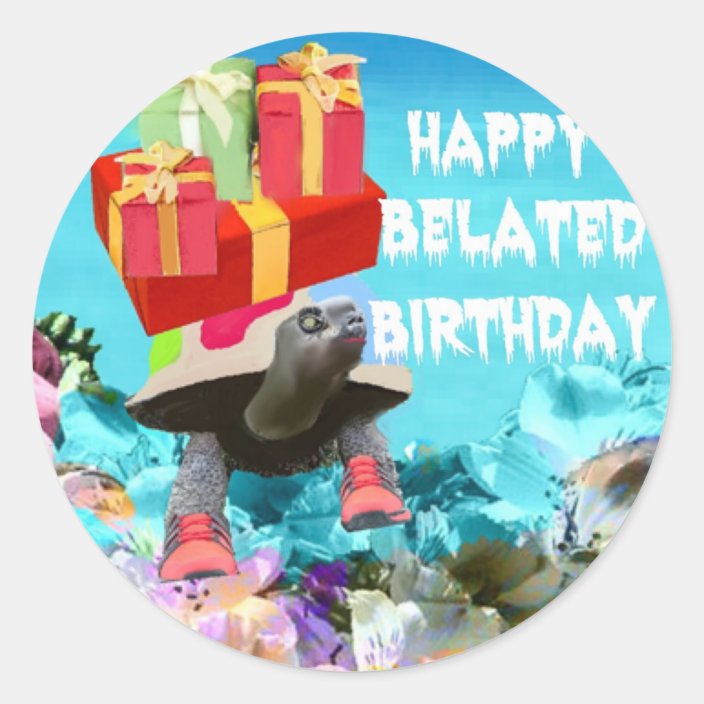Turtle carring gift for belated birthday classic round sticker | Zazzle.com