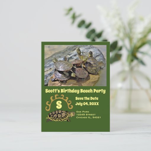 Turtle Cartoon Birthday Beach Party Photo Invitation Postcard | Zazzle