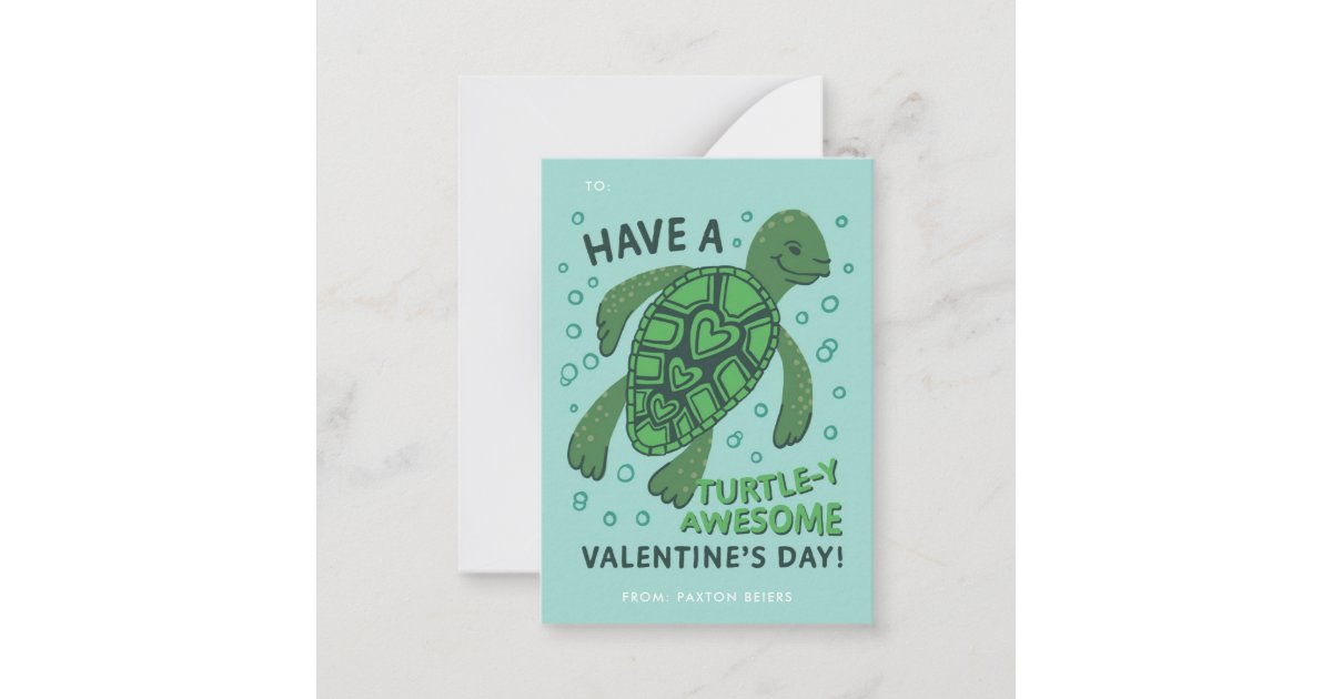 Turtle Classroom Valentine's Exchange Note Card | Zazzle