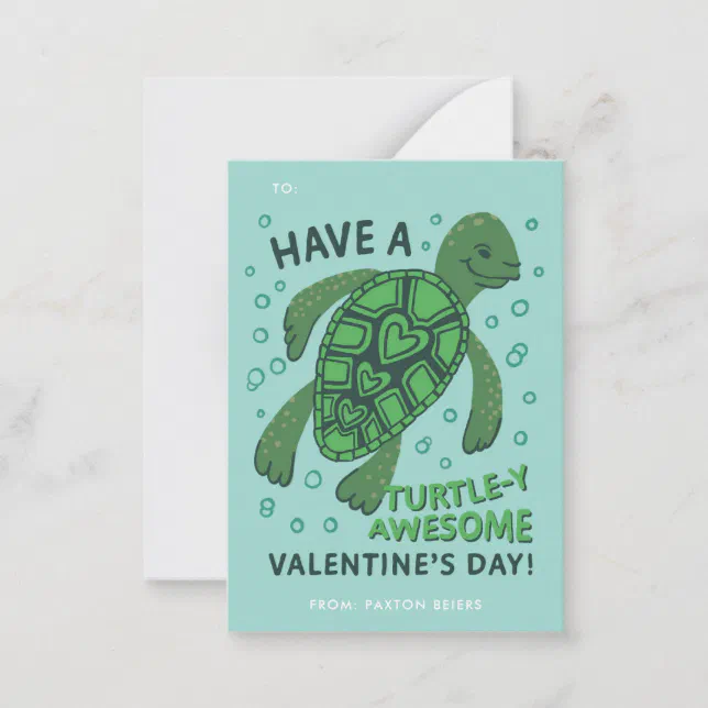 Turtle Classroom Valentine's Exchange Note Card | Zazzle