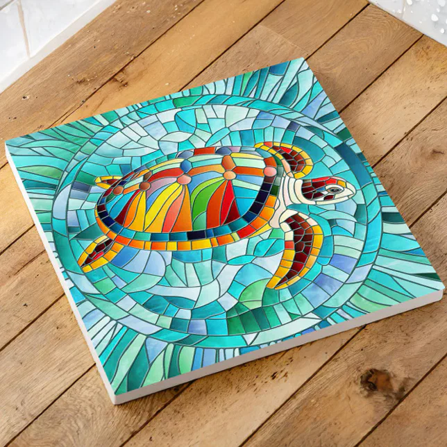Turtle Colorful mosaic art Ceramic Tile | Zazzle