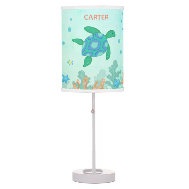 Turtle - Cute Under The Sea Personalized Nursery Table Lamp | Zazzle