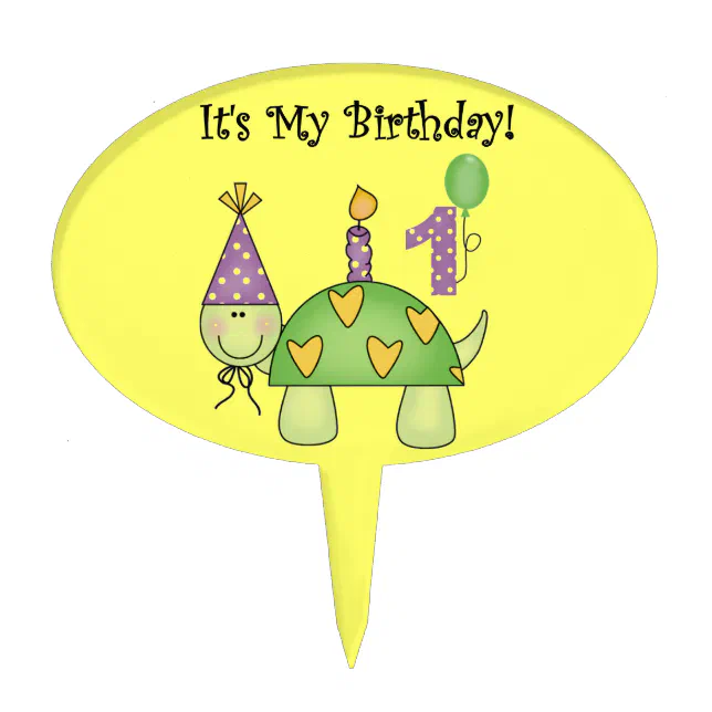 Turtle First Birthday Cake Topper | Zazzle