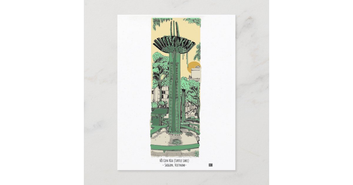 Turtle Lake Saigon Digital Illustration Postcard | Zazzle
