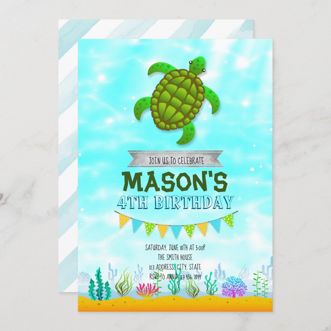 Turtle Party birthday invitation | Zazzle