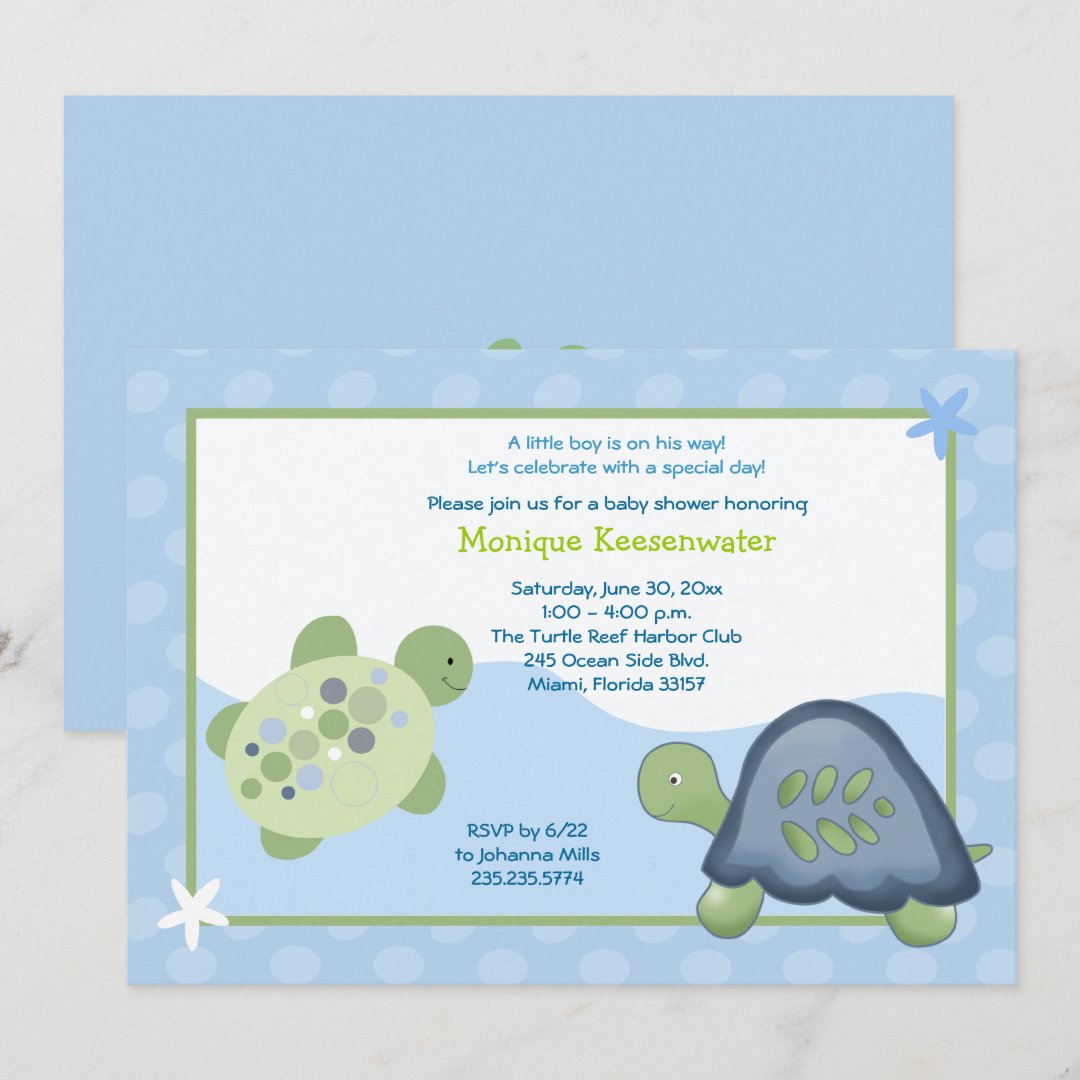 Turtle Reef Baby Shower Invitation - Light Blue | Zazzle