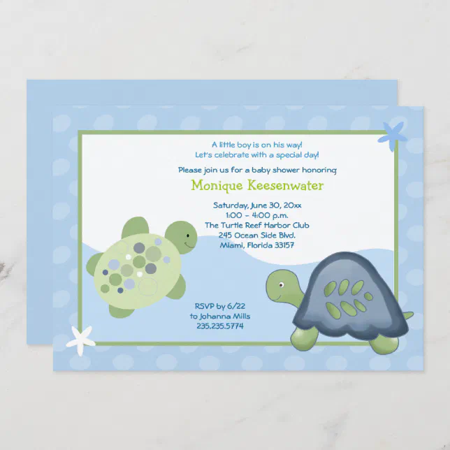 Turtle Reef Baby Shower Invitation - Light Blue | Zazzle
