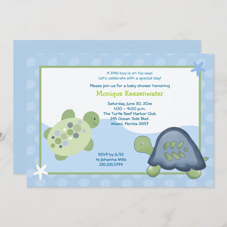 Turtle Reef Baby Shower Invitation - Light Blue | Zazzle