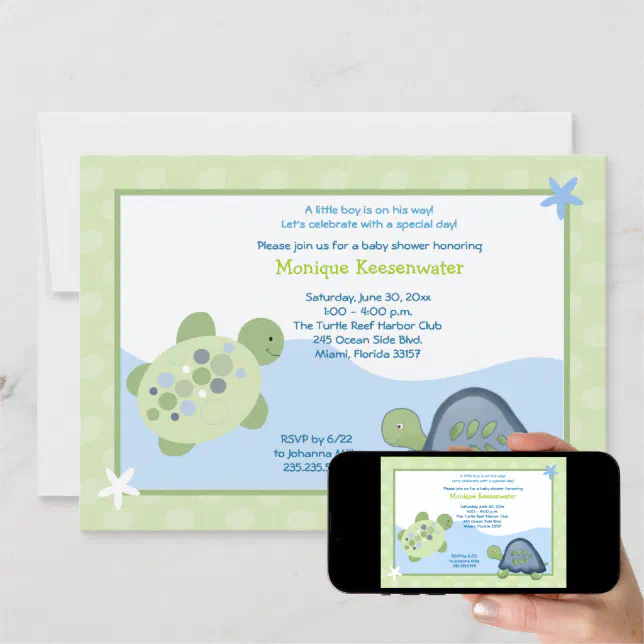 Turtle Reef Baby Shower Invitation - Light Green | Zazzle