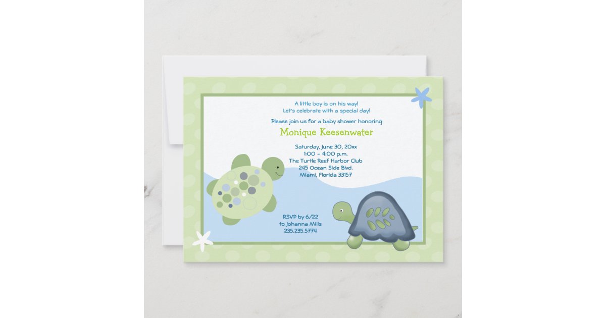 Turtle Reef Baby Shower Invitation - Light Green | Zazzle