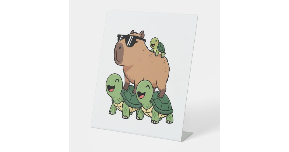 Turtle Ride Capybara, Funny Capybara Pedestal Sign | Zazzle