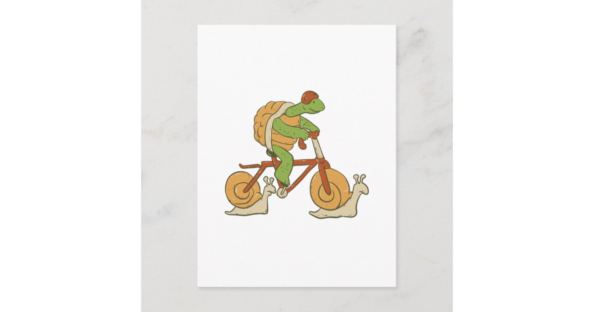 Turtle Riding Bicycle Choose Background Color Postcard Zazzle