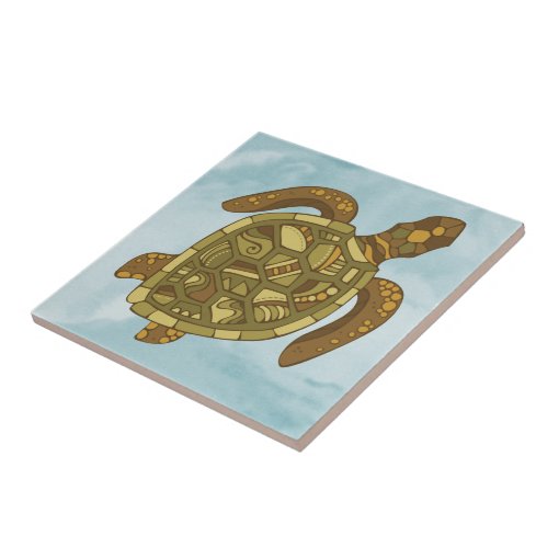 Turtle Sea Life Blue Mosaic Nautical Ceramic Tile | Zazzle