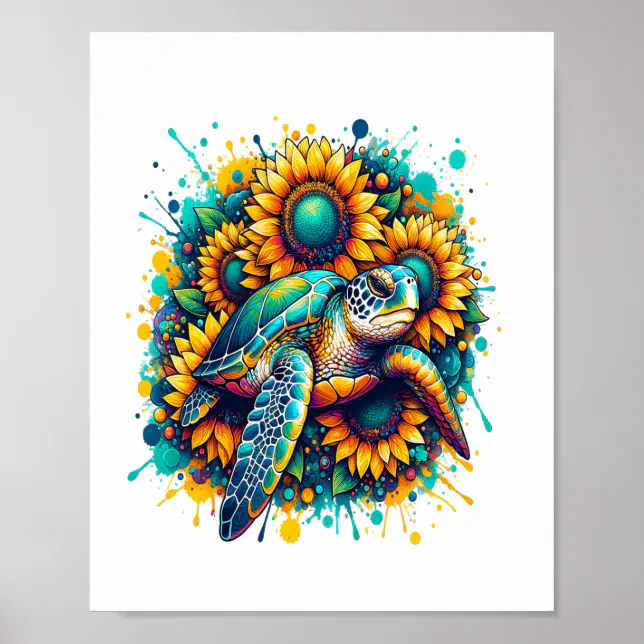 Turtle Sunflower Poster | Zazzle
