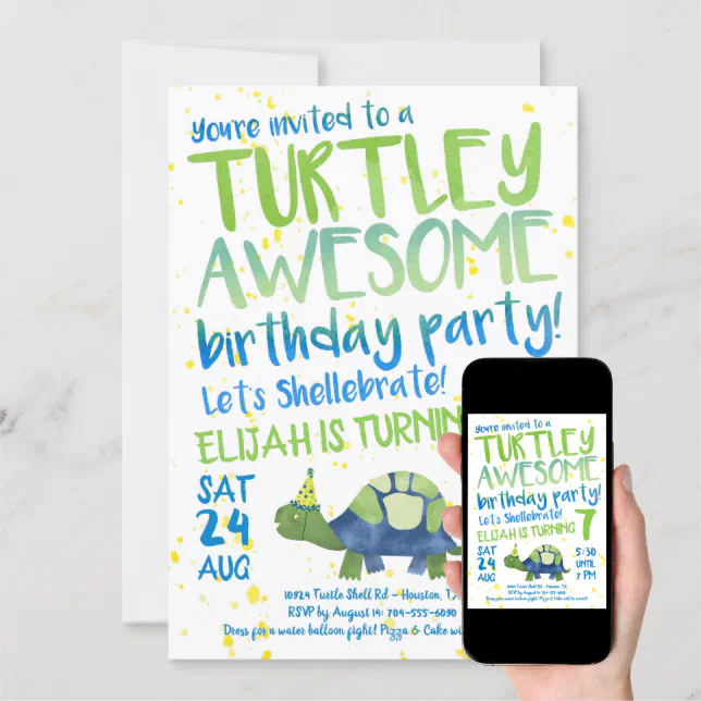 Turtle Tortoise Birthday Party Invitation | Zazzle