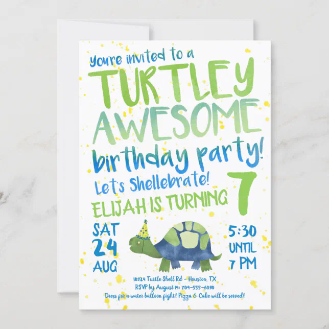 Turtle Tortoise Birthday Party Invitation | Zazzle
