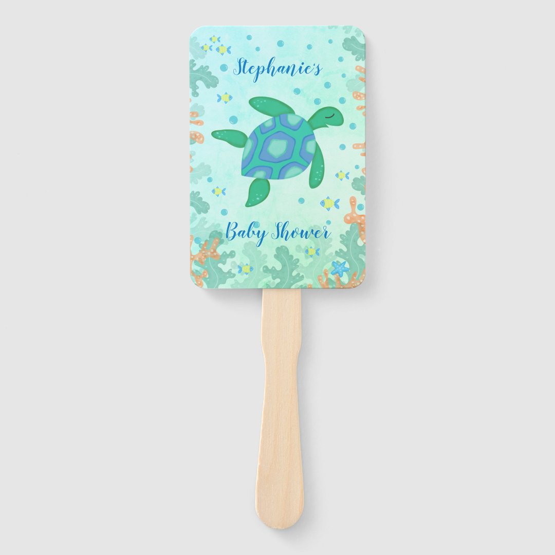 Turtle Under The Sea Baby Shower Hand Fan | Zazzle