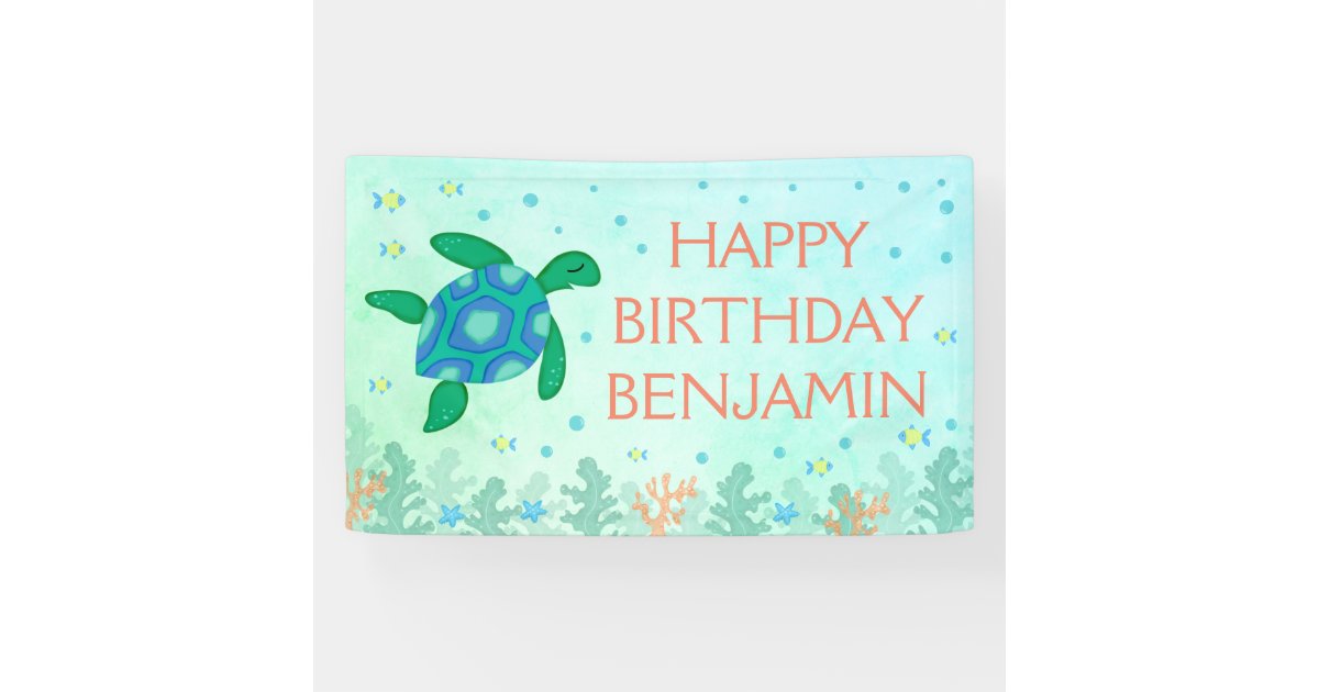 Turtle Under The Sea Happy Birthday Banner | Zazzle