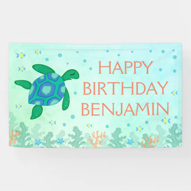 Turtle Under The Sea Happy Birthday Banner | Zazzle