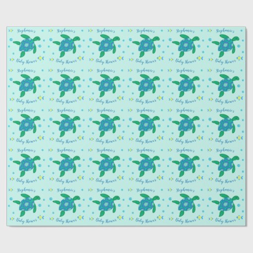 Turtle Under The Sea Personalized Baby Shower Wrapping Paper | Zazzle