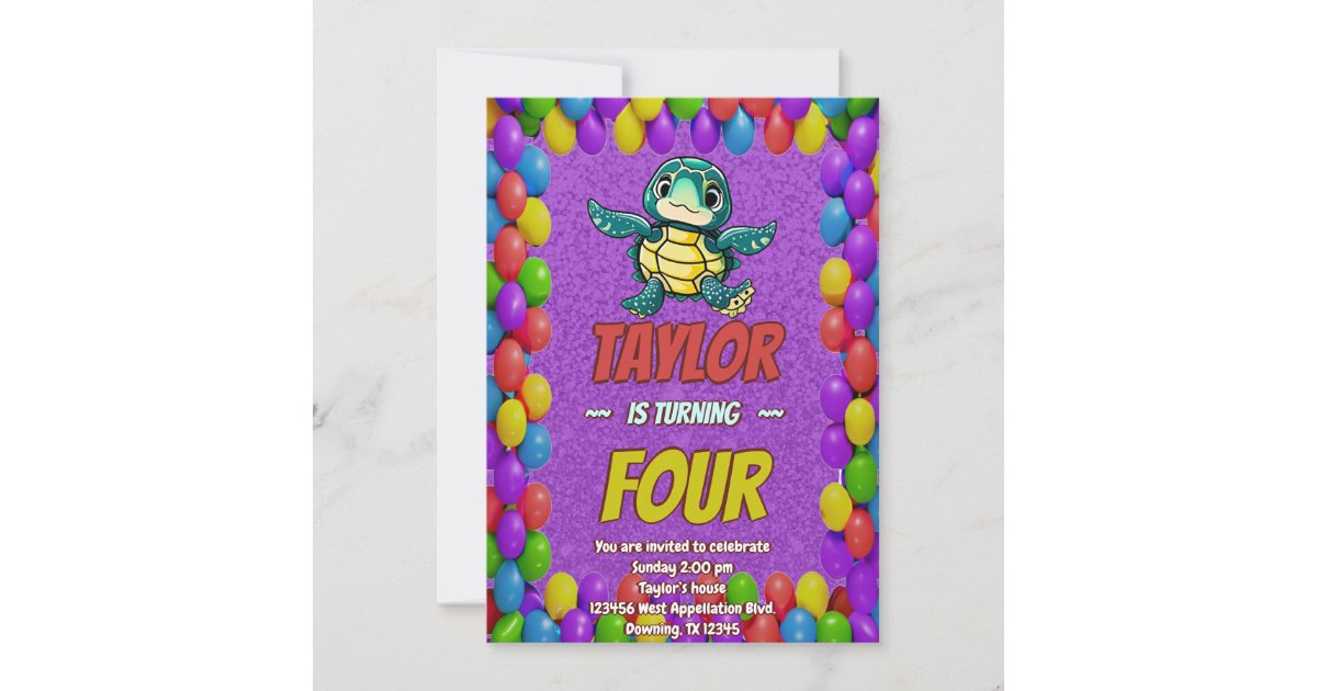 Turtle Unique Personalized Birthday Invite Kids | Zazzle