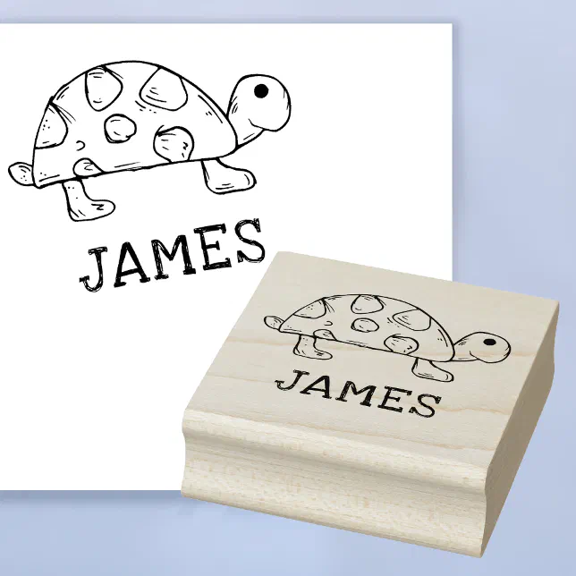 Turtle with Custom Name Signature Rubber Art Stamp | Zazzle