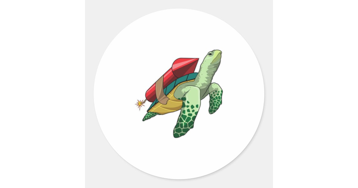Turtle with Rocket Classic Round Sticker | Zazzle
