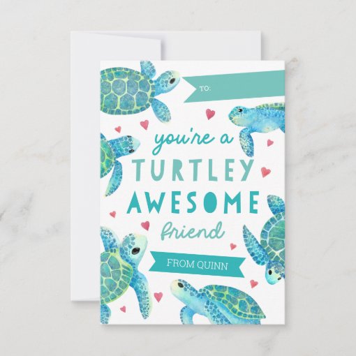 Turtley Awesome Classroom Valentines Day Card | Zazzle
