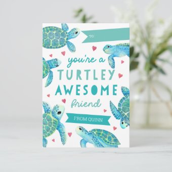 Turtley Awesome Classroom Valentines Day Card | Zazzle