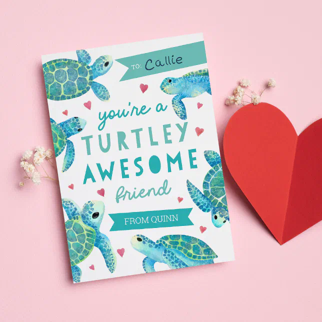 Turtley Awesome Classroom Valentines Day Card | Zazzle