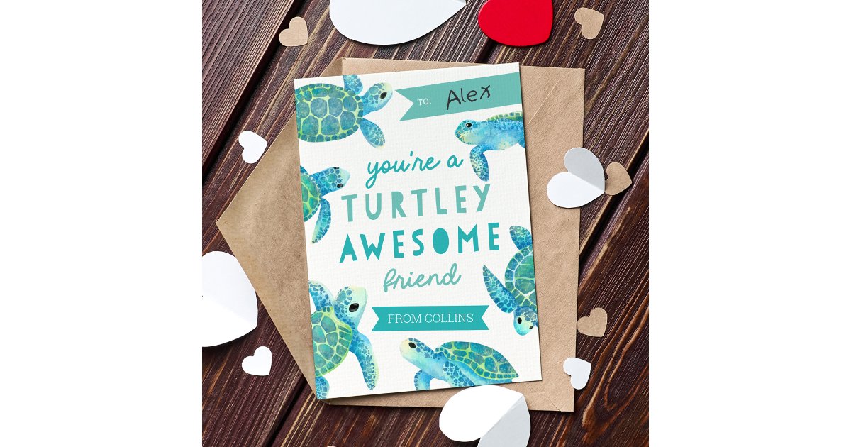 Turtley Awesome Classroom Valentines Day Card | Zazzle