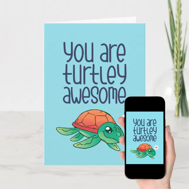 Turtley Awesome Turtle Pun Funny Valentine's Day Holiday Card | Zazzle
