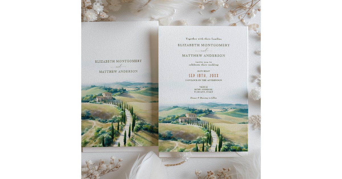 Tuscan Dreamscape Wedding Watercolor Scenery Invitation | Zazzle