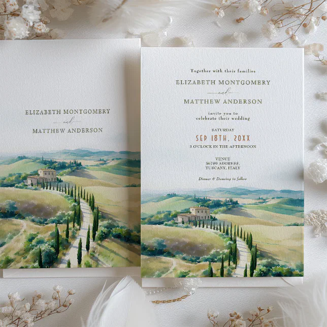 Tuscan Dreamscape Wedding Watercolor Scenery Invitation | Zazzle